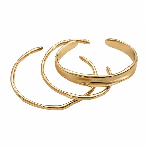RARE MATTERS JEWELRY Organic Sculpted Bangle Set Of Three - Gold
