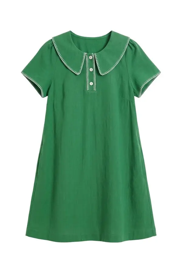 LOUCHE Dot Blanket Stitch A-line Mini Dress - Green