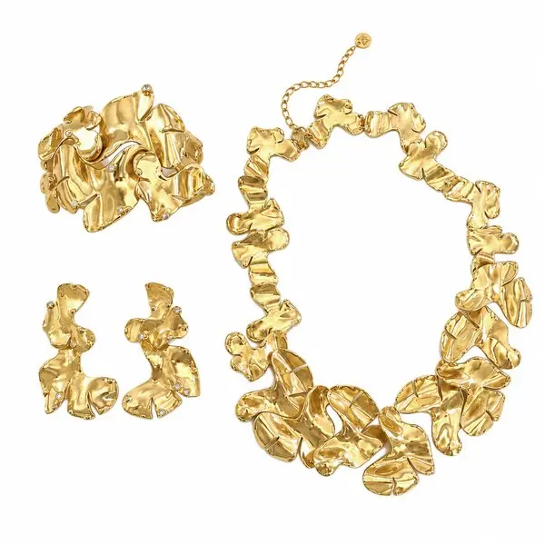 RARE MATTERS JEWELRY Organic Foliage Statement Jewelry Set - Gold