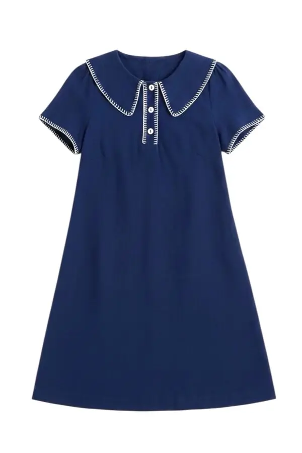 LOUCHE Dot Blanket Stitch A-line Mini Dress Navy - Blue