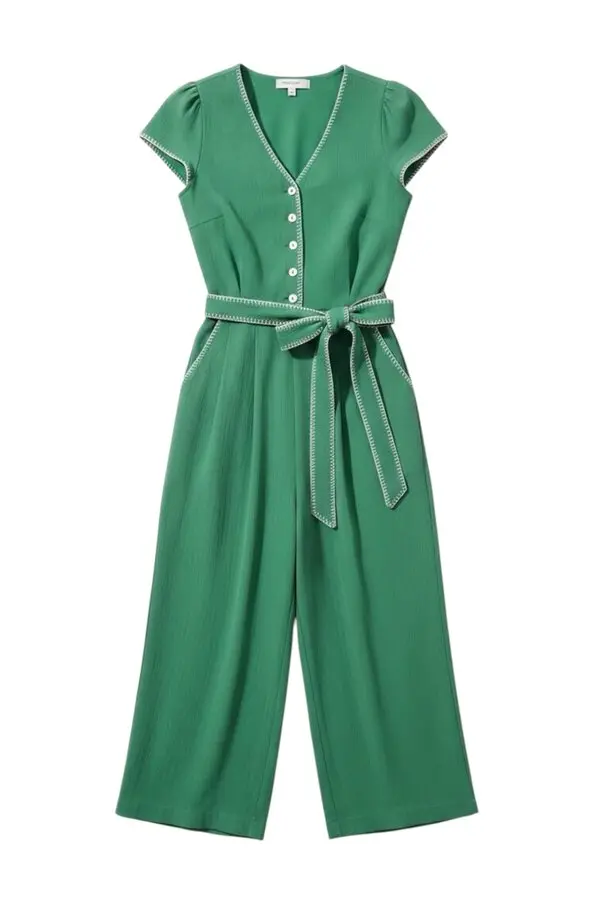 LOUCHE Marleen Blanket Stitch Linen Mix Jumpsuit - Green