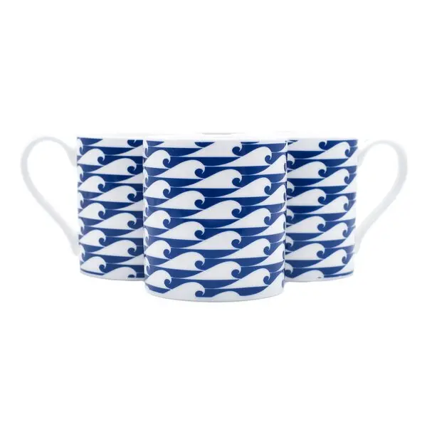 THE CORNISH SURFER Blue / White Fine Bone China Small Wave Mug Set|coastal Blue, White