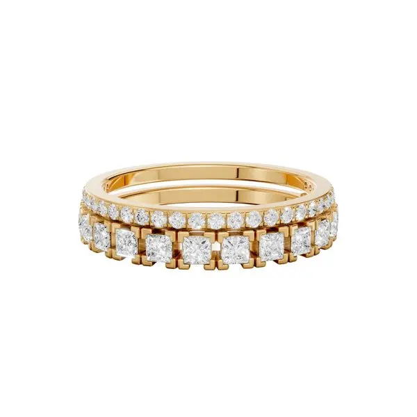 AYA FINE JEWELRY 14k Gold Princess And Round Diamond Double Band Ring - Yellow