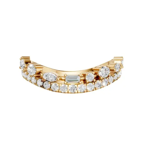 AYA FINE JEWELRY Mixed Shape Lab-grown Diamond Curved Band In 14k Gold - Yellow