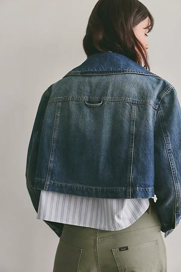 Free People We The Free Heart Land Cozy Denim Cropped Jacket