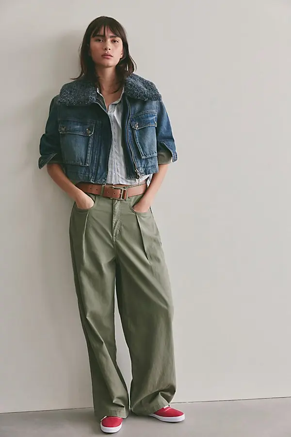 Free People We The Free Heart Land Cozy Denim Cropped Jacket