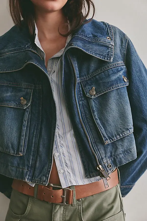 Free People We The Free Heart Land Cozy Denim Cropped Jacket
