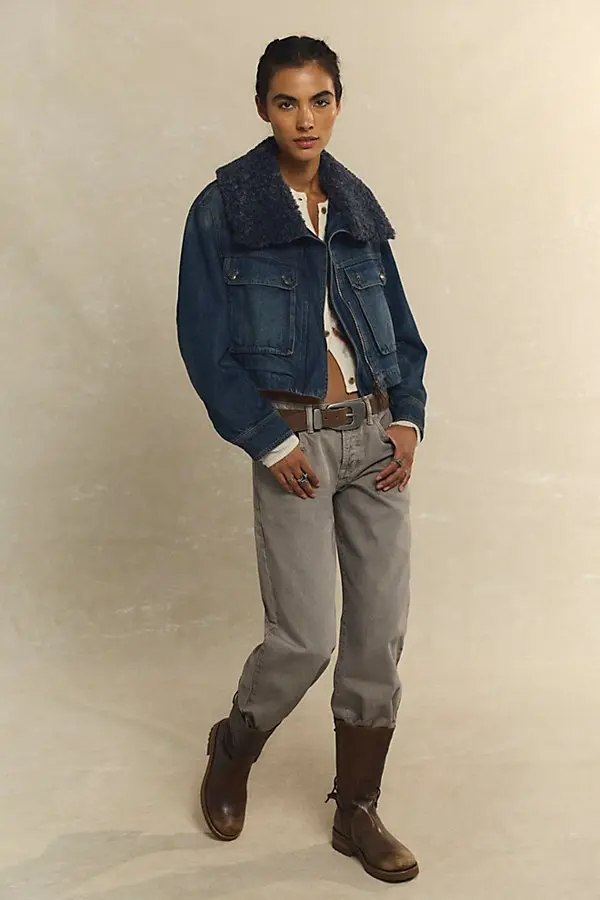Free People We The Free Heart Land Cozy Denim Cropped Jacket