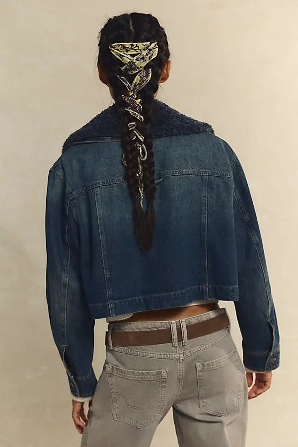Free People We The Free Heart Land Cozy Denim Cropped Jacket