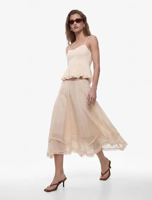 Koton Asymmetric Trim Flowy Layered Midi Skirt