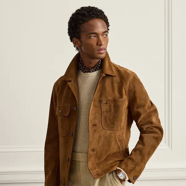 Ralph Lauren Ryder Suede Trucker Jacket - Chestnut