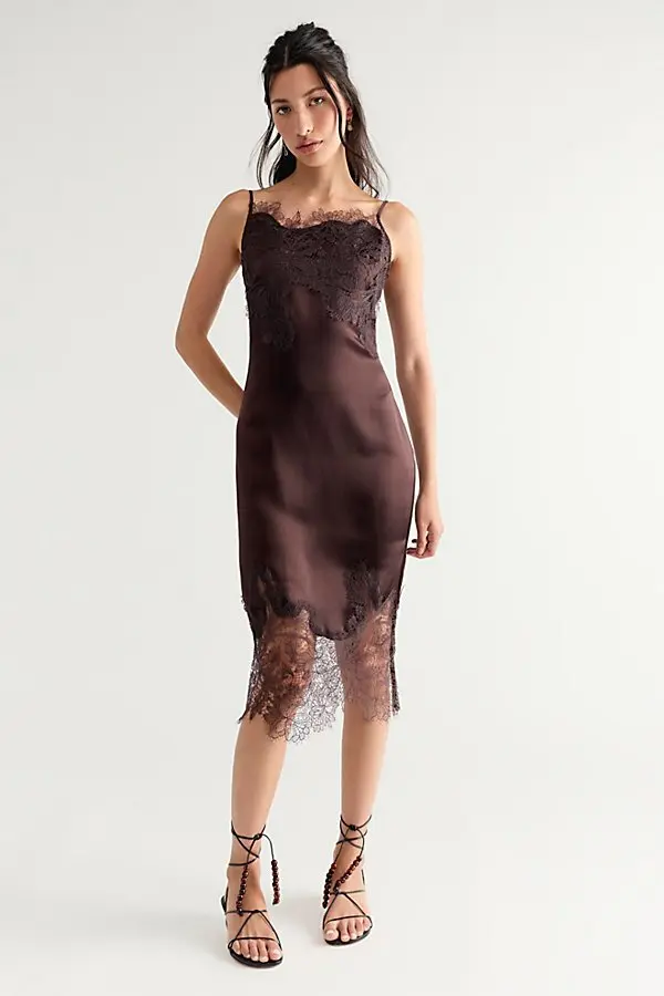 Shona Joy Lucia Lace Midi Dress - Espresso