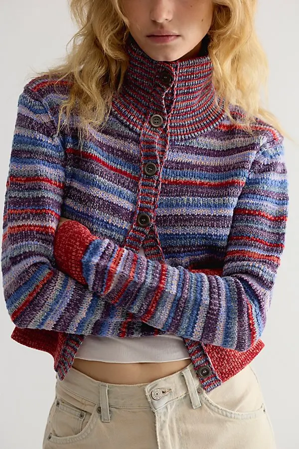 Free People We The Free Alyson Striped Cardigen - Berry Combo