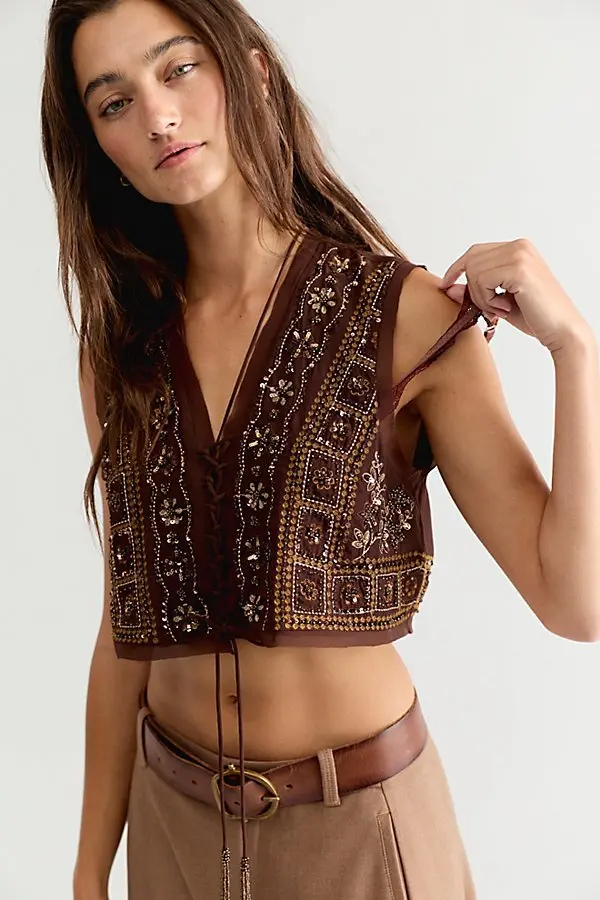 Free People Embellished Cropped Vest