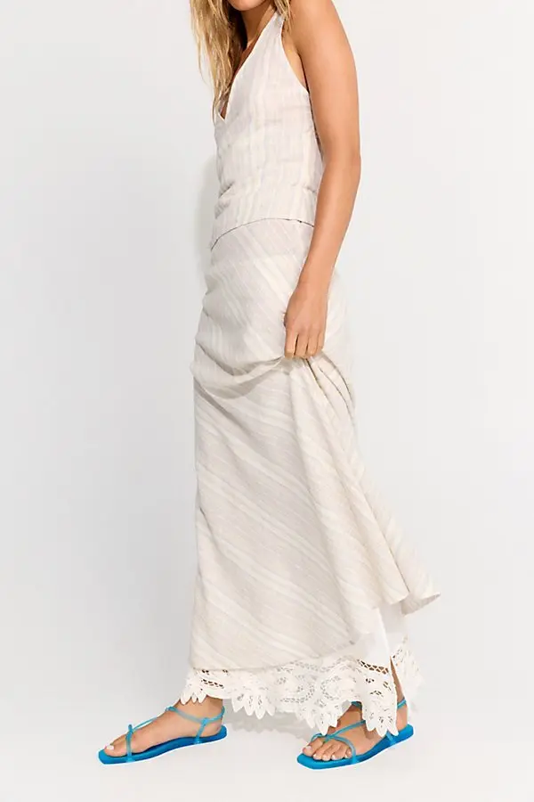 Free People Cotton-linen Halter Top And Column Skirt Set
