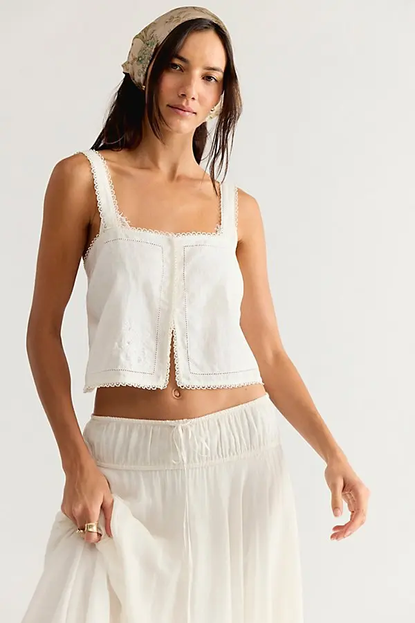 Free People Nora Embroidered Top - White