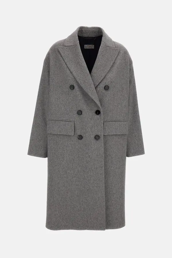 Alberto Biani Medium Length Double-breasted Wool Coat - Grey
