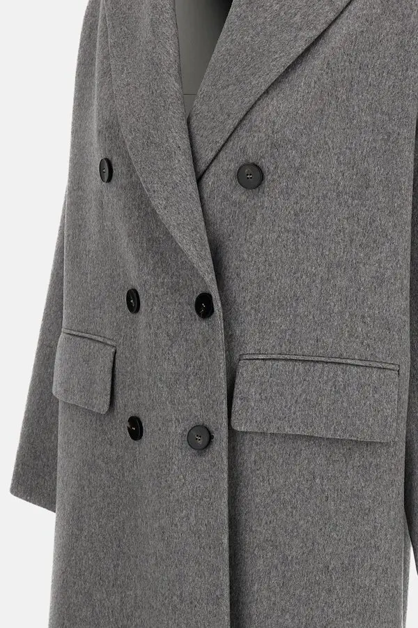 Alberto Biani Medium Length Double-breasted Wool Coat - Grey