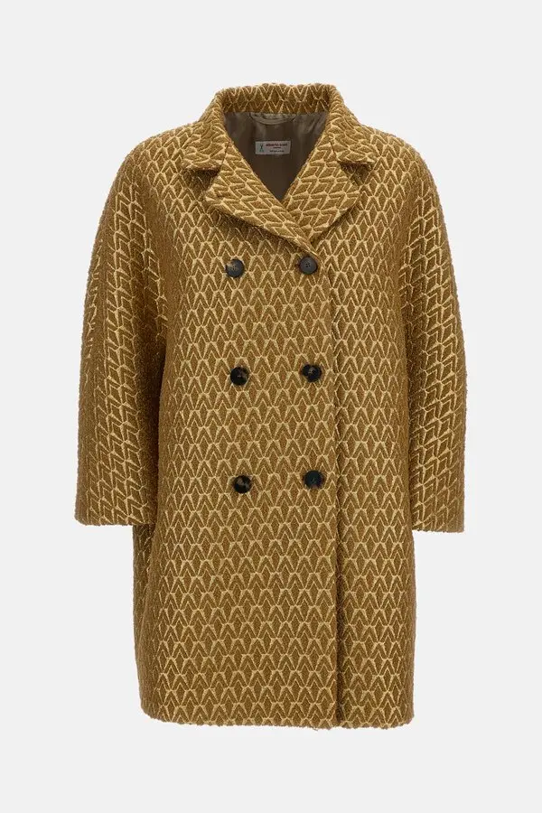 Alberto Biani Double-breasted Jacquard Coat - Gold