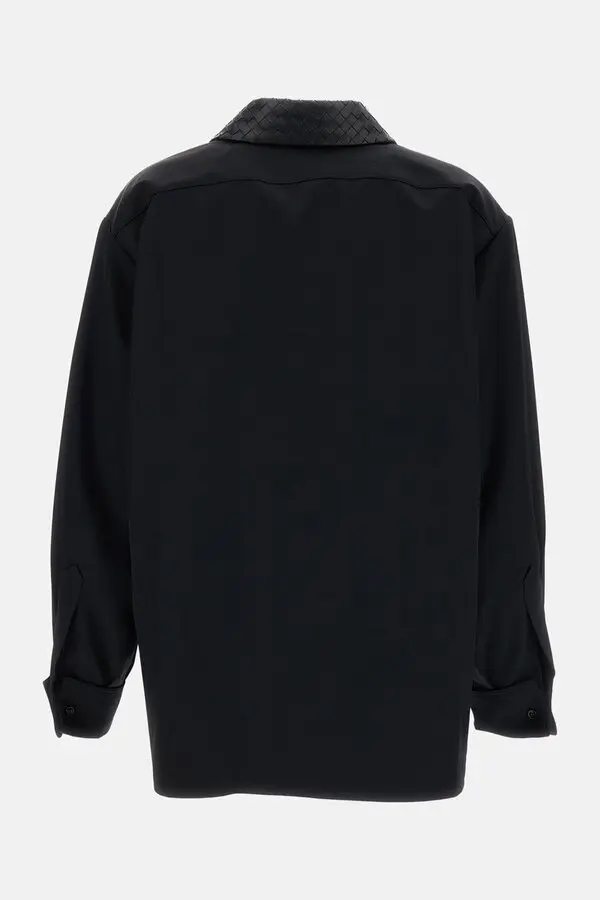 Bottega Veneta Wool Shirt With Intrecciato Leather Collar