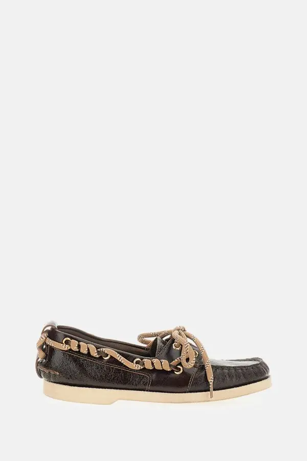 GOLDEN GOOSE Distressed Leather Boat Moccasins - Brown