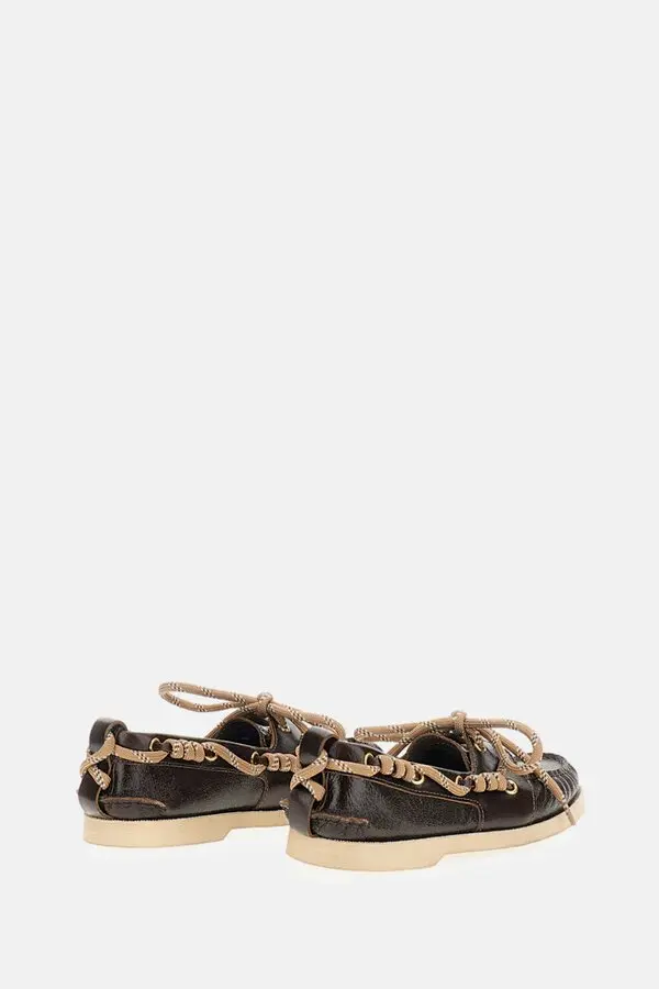 GOLDEN GOOSE Distressed Leather Boat Moccasins - Marrone