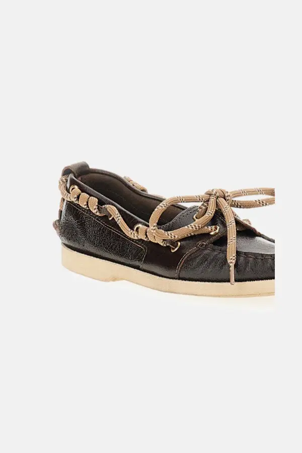 GOLDEN GOOSE Distressed Leather Boat Moccasins - Marrone