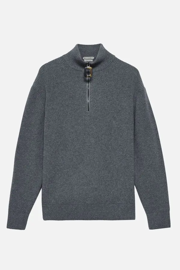 JW Anderson Half-zip Ribbed Hoodie - Grigio