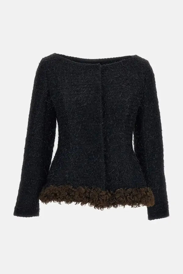 Simone Rocha Sculpted Faux Fur Trimmed Jacket - Nero