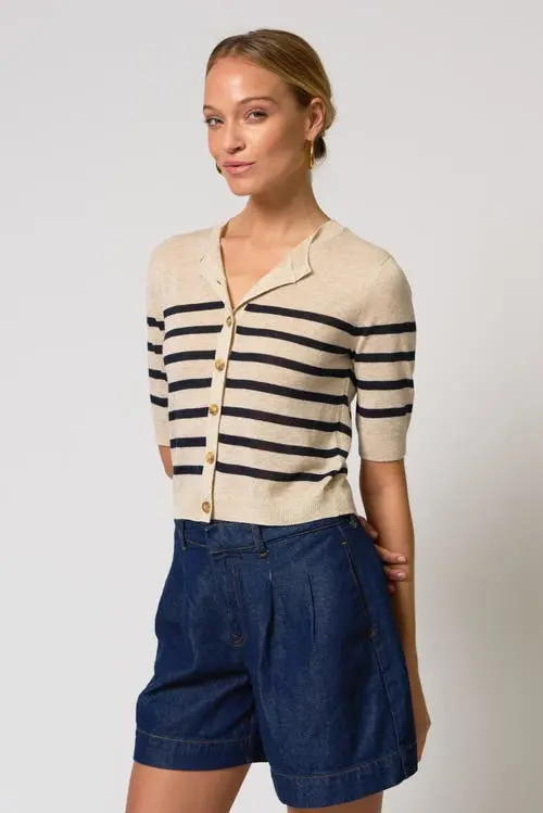 Central Park West Striped Sheer Cardigan