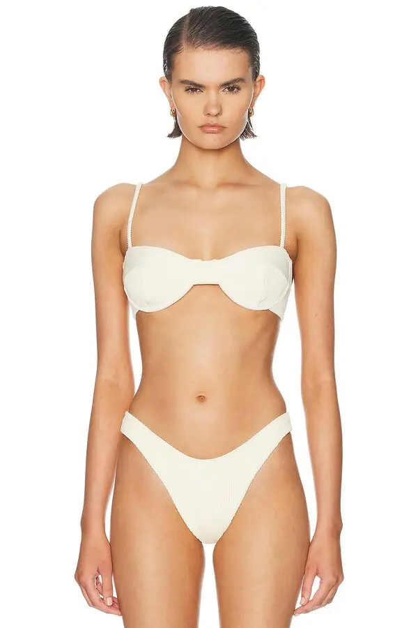 HAIGHT. Ribbed Adjustable Vintage Bikini Top In White - White Clay