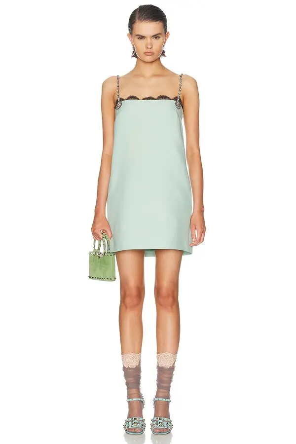 Valentino Garavani Crepe Couture Mini Dress In Green - Celadon & Silver