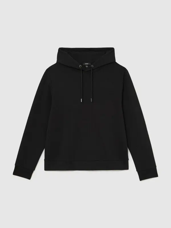 REISS Dane Premium Interlock Hoodie - Black