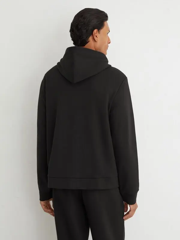 REISS Dane Premium Interlock Hoodie - Black