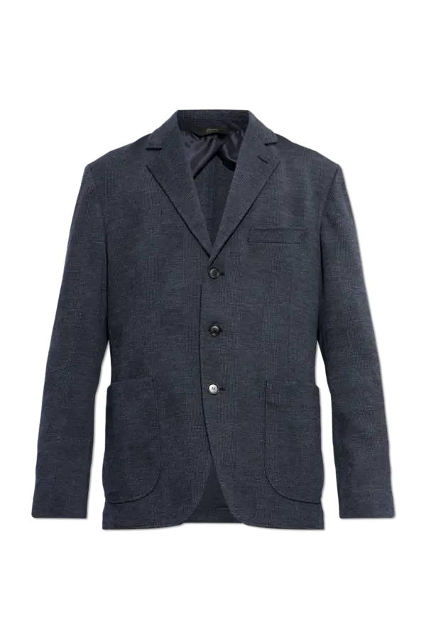 Brioni Wool Blazer With Notch Lapels - Navy Blue