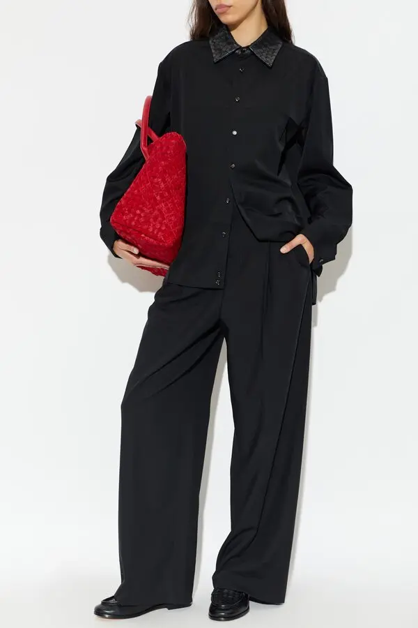 Bottega Veneta Wool Shirt With Leather Collar