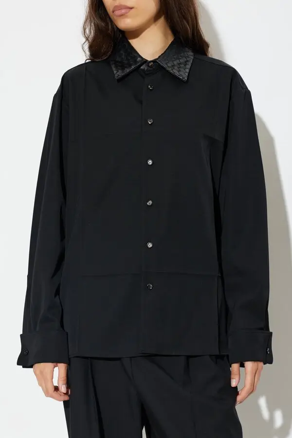 Bottega Veneta Wool Shirt With Leather Collar