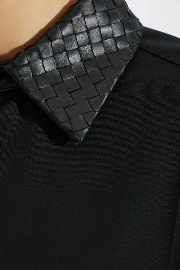 Bottega Veneta Wool Shirt With Leather Collar