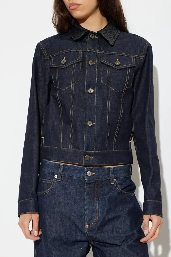 Bottega Veneta Denim Trucker Jacket With Leather Collar