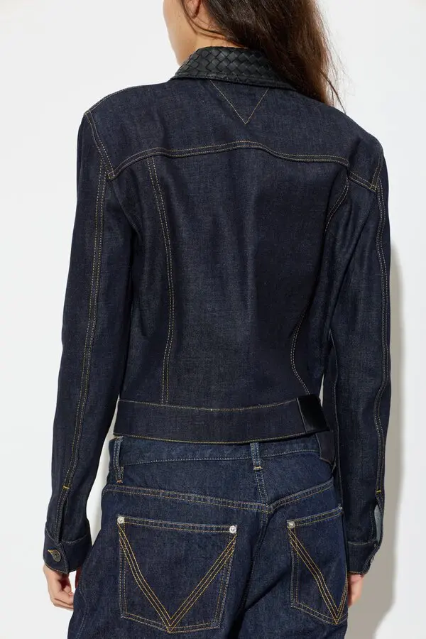 Bottega Veneta Denim Trucker Jacket With Leather Collar
