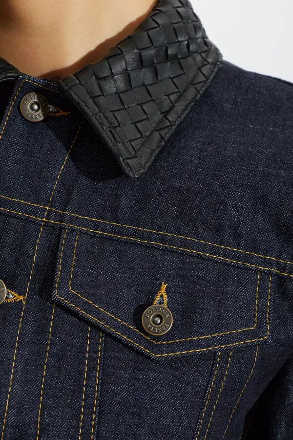 Bottega Veneta Denim Trucker Jacket With Leather Collar