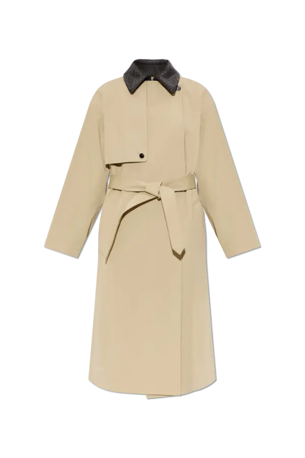 Bottega Veneta Trench Coat With Leather Collar - Beige