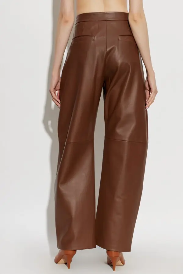 Sportmax Cinepresa' Wide-leg Leather Trousers With Metallic Snap Detail