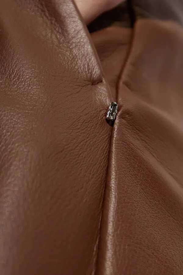 Sportmax Cinepresa' Wide-leg Leather Trousers With Metallic Snap Detail