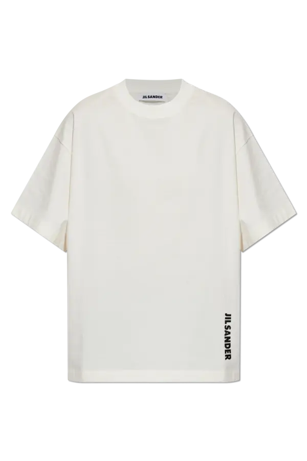 JIL SANDER Cotton T-shirt With Vertical Logo - Cream