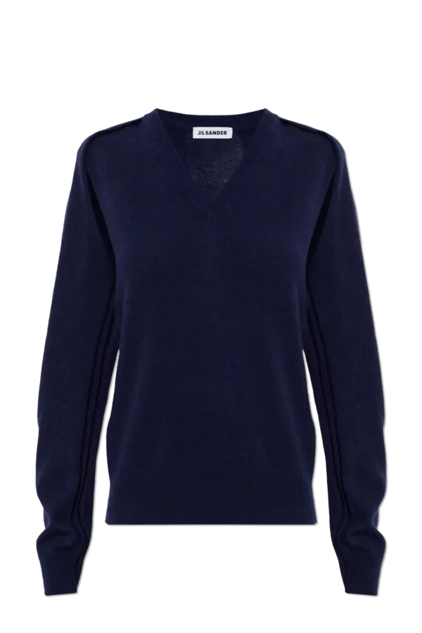 JIL SANDER Blue Cashmere Sweater With Slits - Navy Blue
