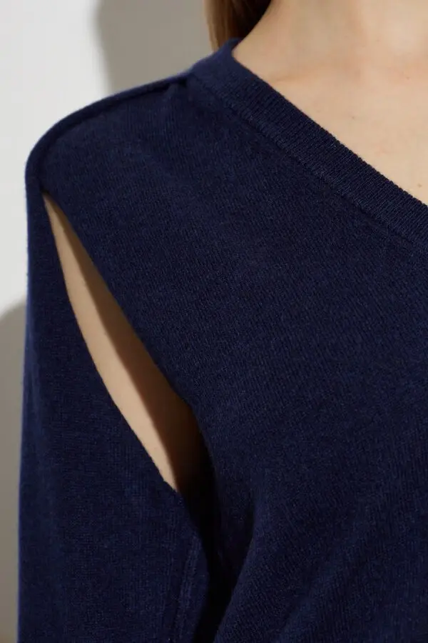 JIL SANDER Blue Cashmere Sweater With Slits
