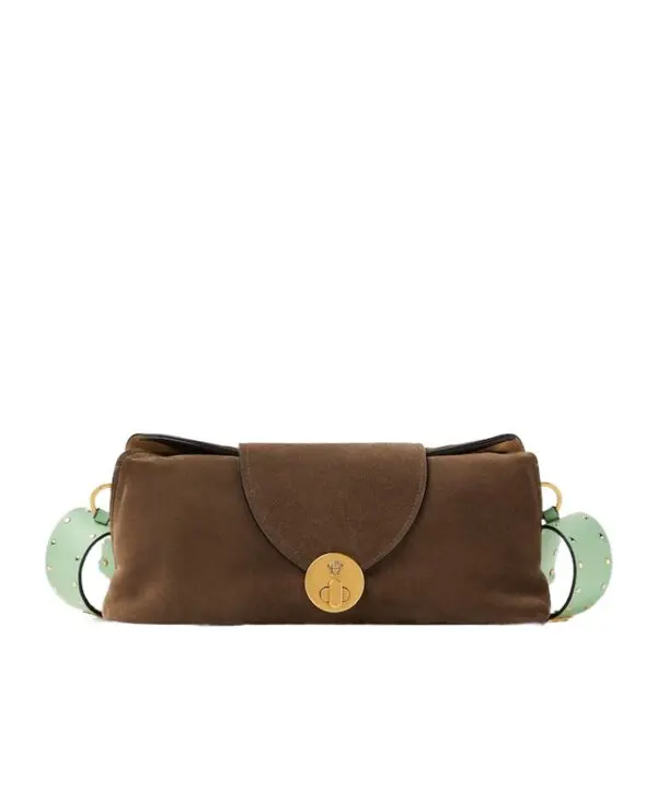 Versace Vivian Embellished Crosta Suede Clutch - Brown