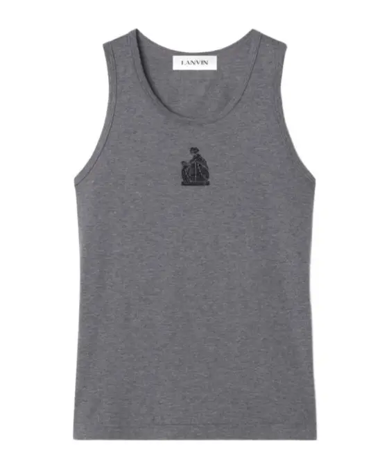 LANVIN Mother And Daughter Embroidered Jersey Tank Top - Dark Grey Blend