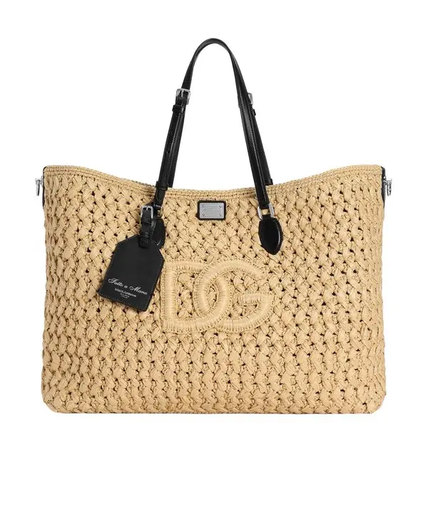 Dolce & Gabbana Dolce Gabbana Dg Logo Raffia-effect Tote Bag - Multi-color